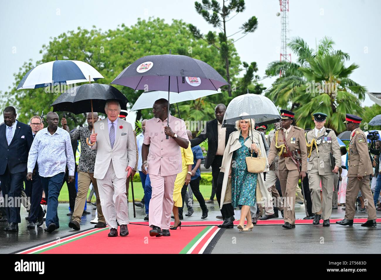 King Charles III and Queen Camilla, are received by the President and ...