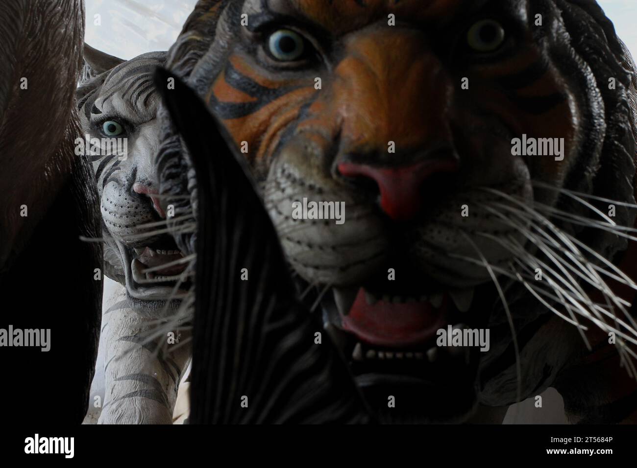Sleman, Yogyakarta, Indonesia. 3rd Nov, 2023. Two tiger-shaped statues ...