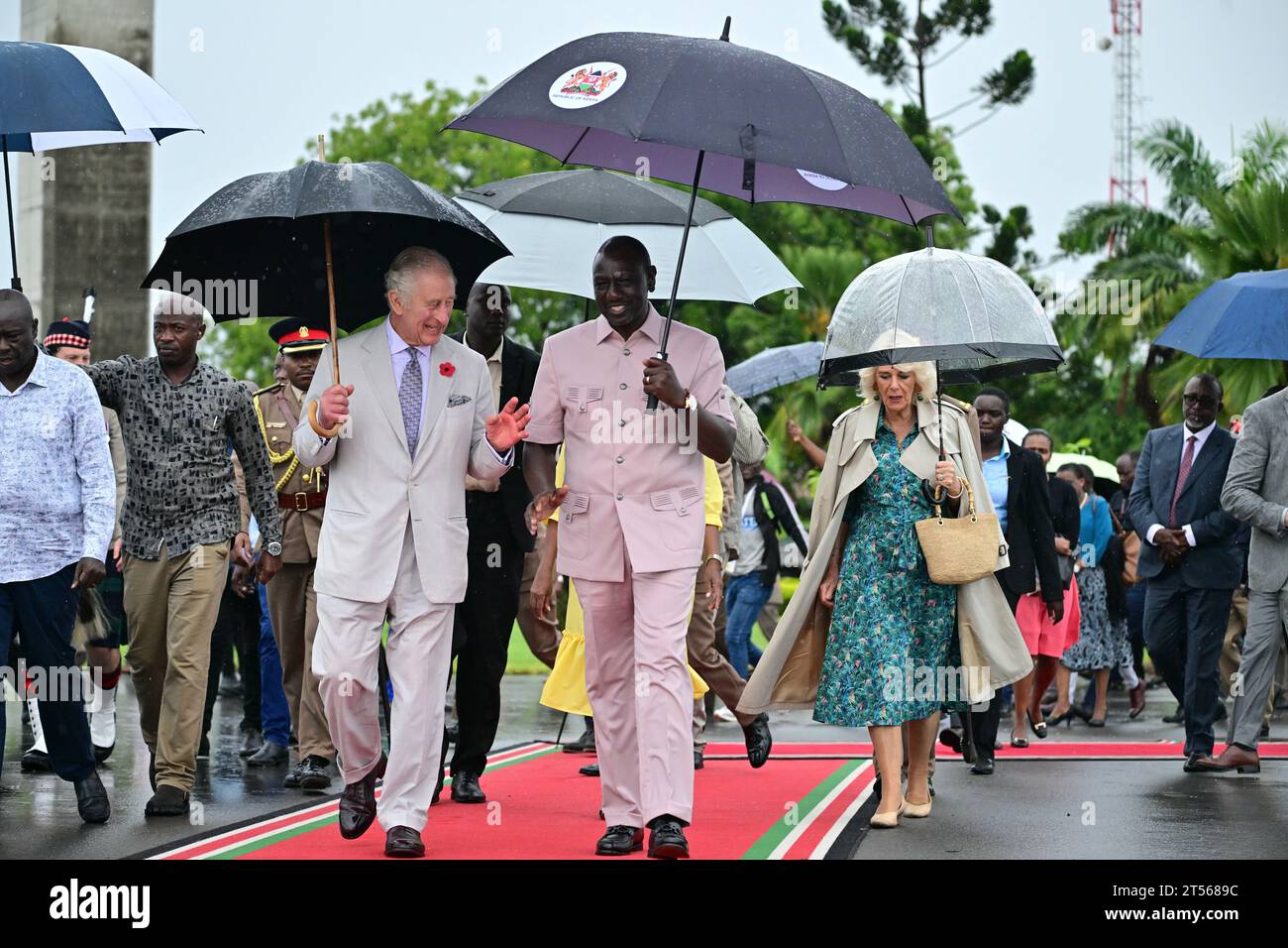 King Charles III and Queen Camilla, are received by the President and ...