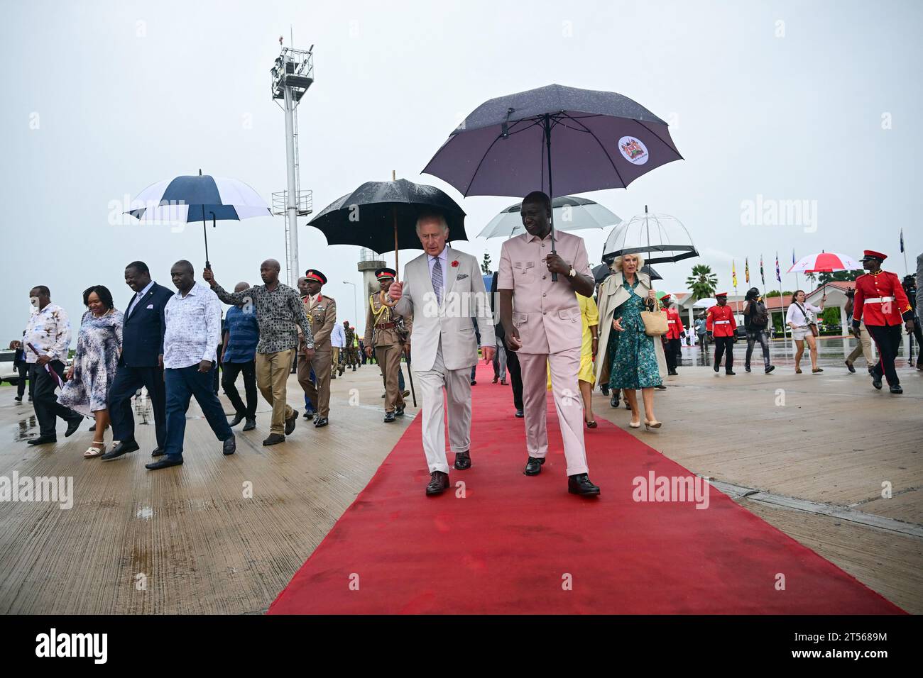 King Charles III and Queen Camilla, are received by the President and ...