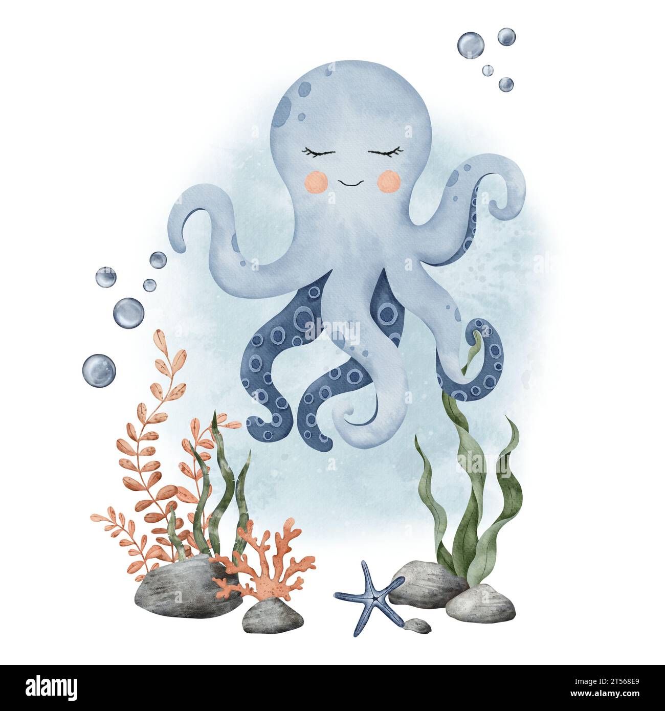 Underwater Animals. Cute undersea octopus, shells, algae, corals and ...