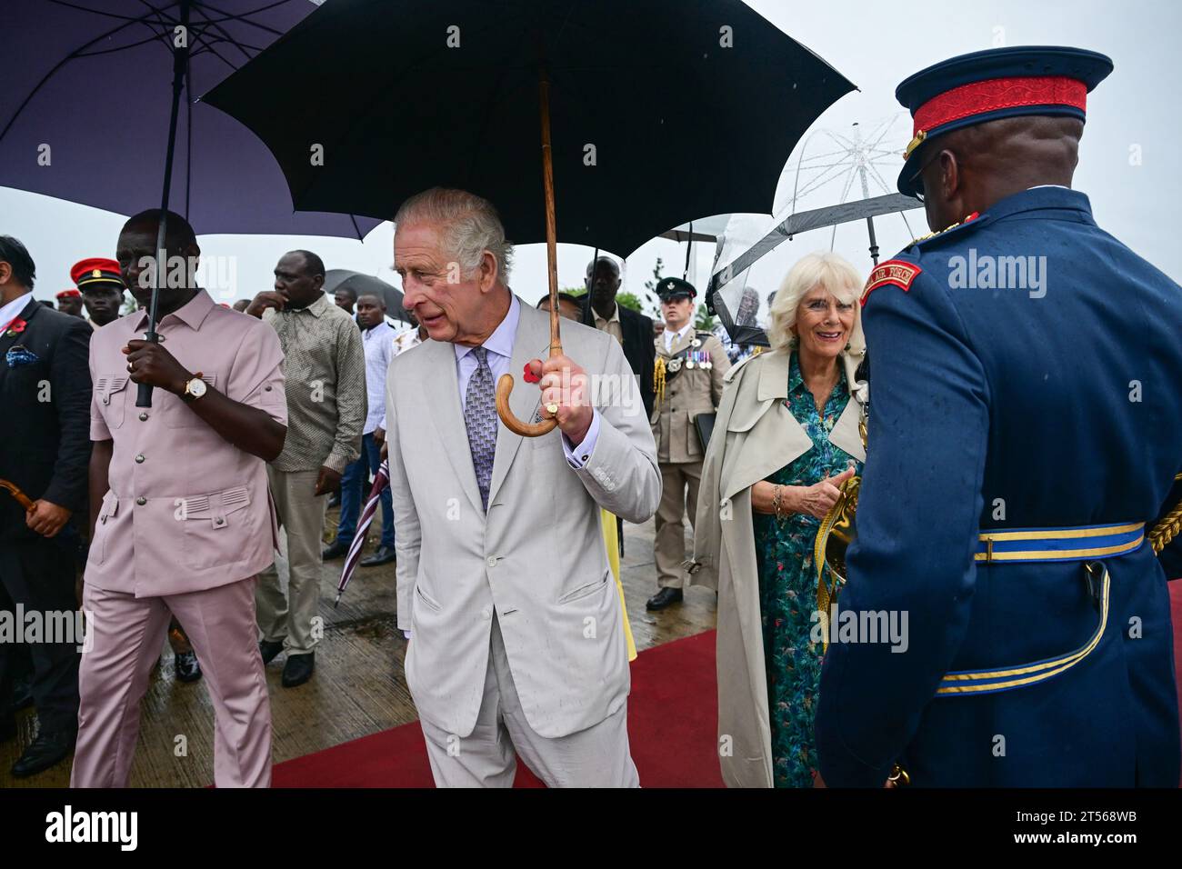 King Charles III and Queen Camilla, are received by the President of ...