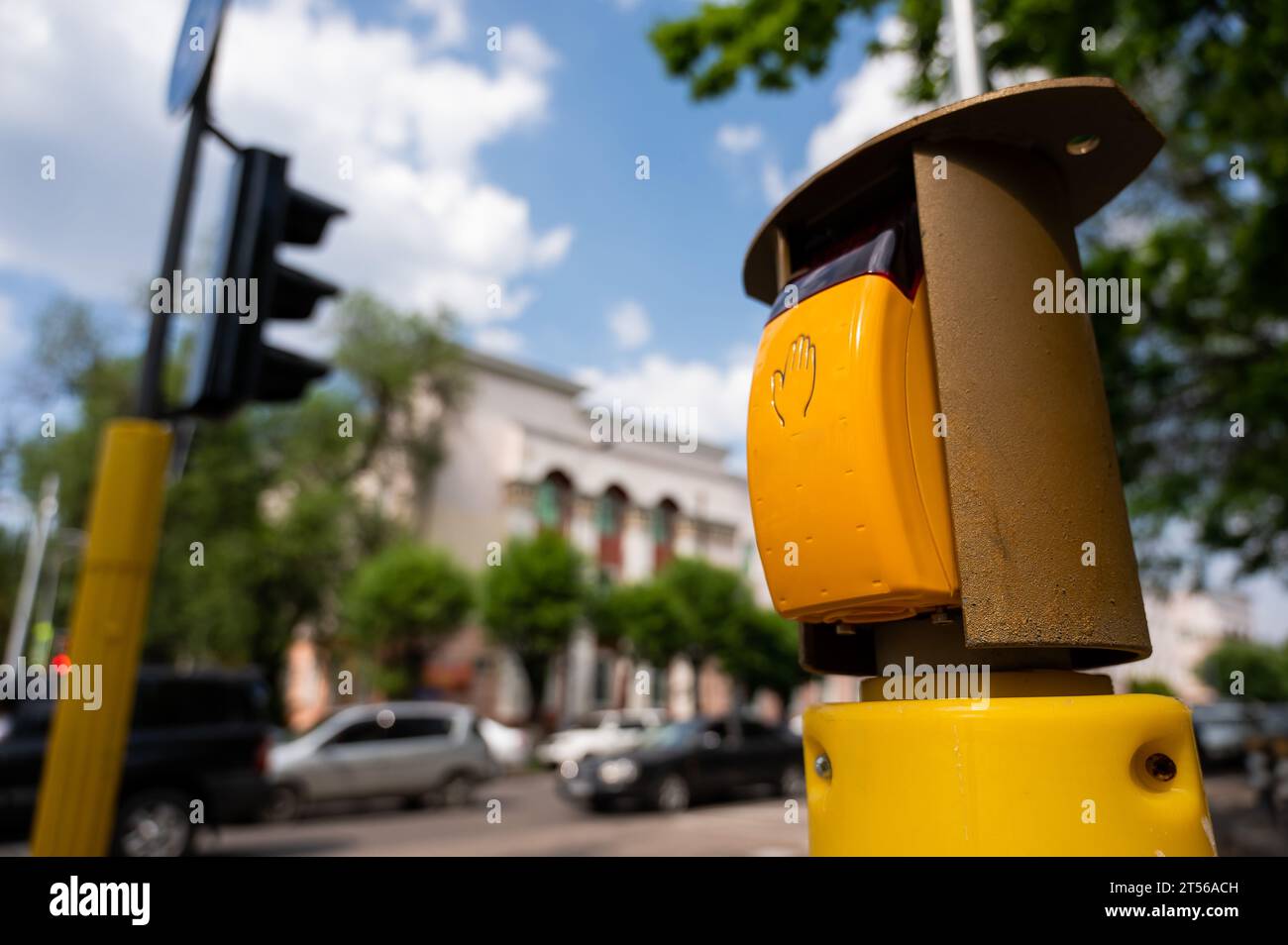Close-up of a button for switching a pedestrian traffic light Stock ...