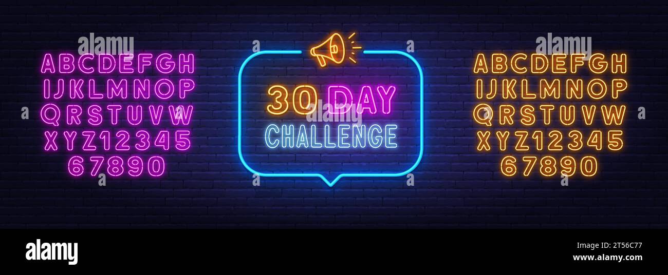 30 day challenge neon sign in the speech bubble on brick wall ...