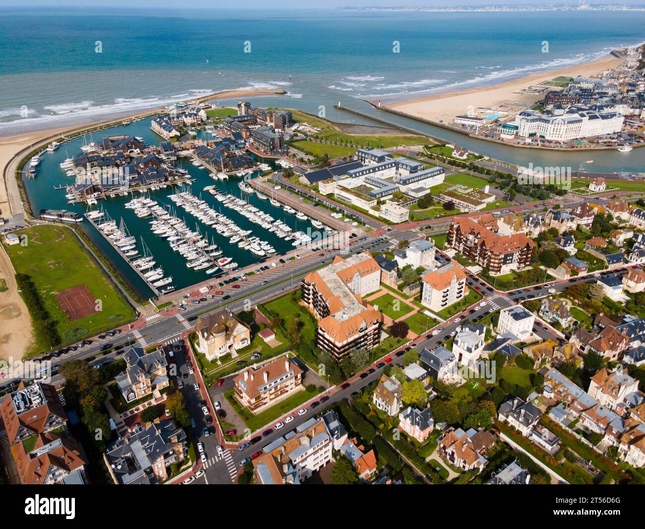 Aerial view, Deauville, River Touques, Cur Cote Fleurie, Honfleur ...