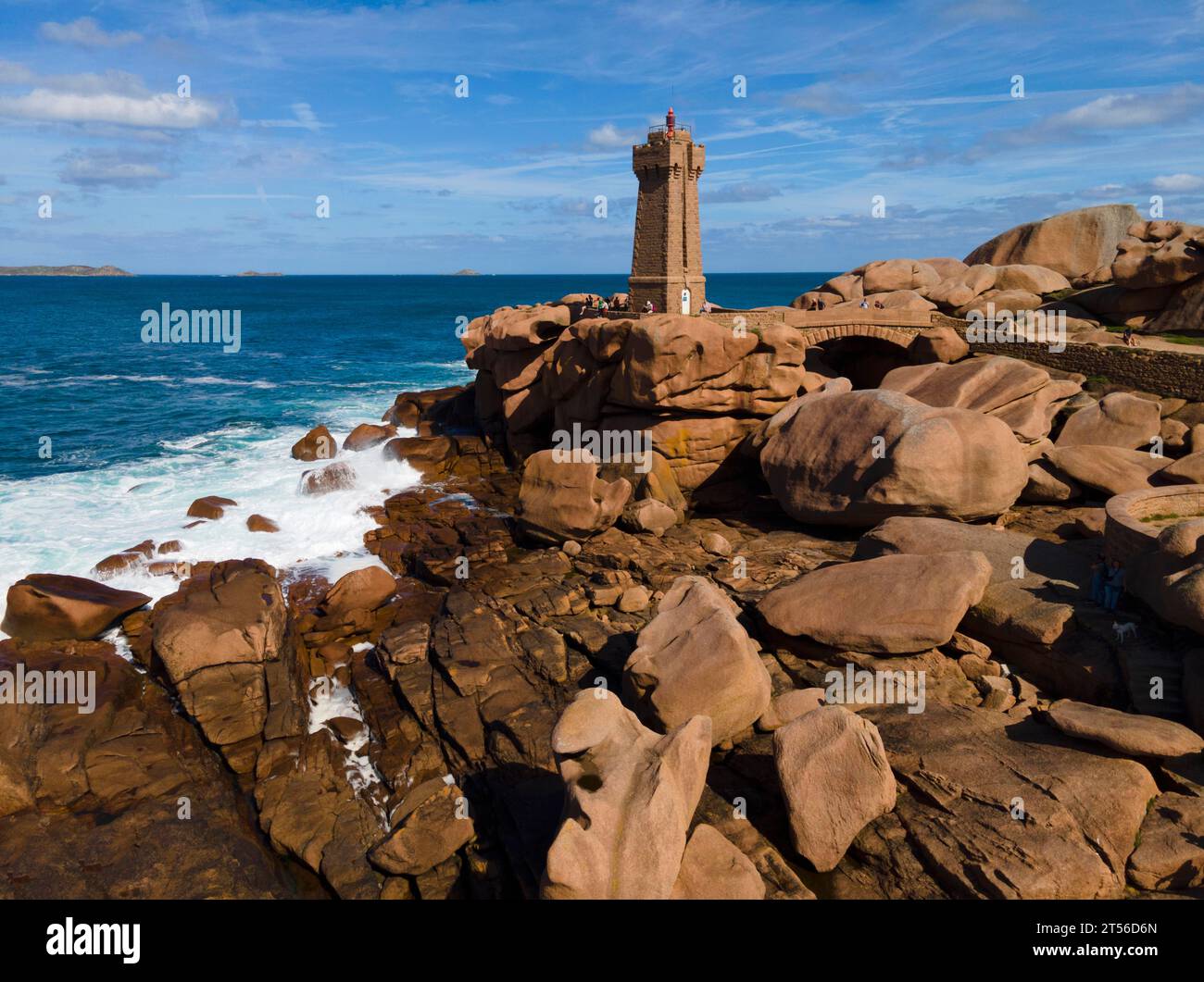 Aerial view, lighthouse, Phare de Men Ruz, Ploumanac'h, Ploumanach ...
