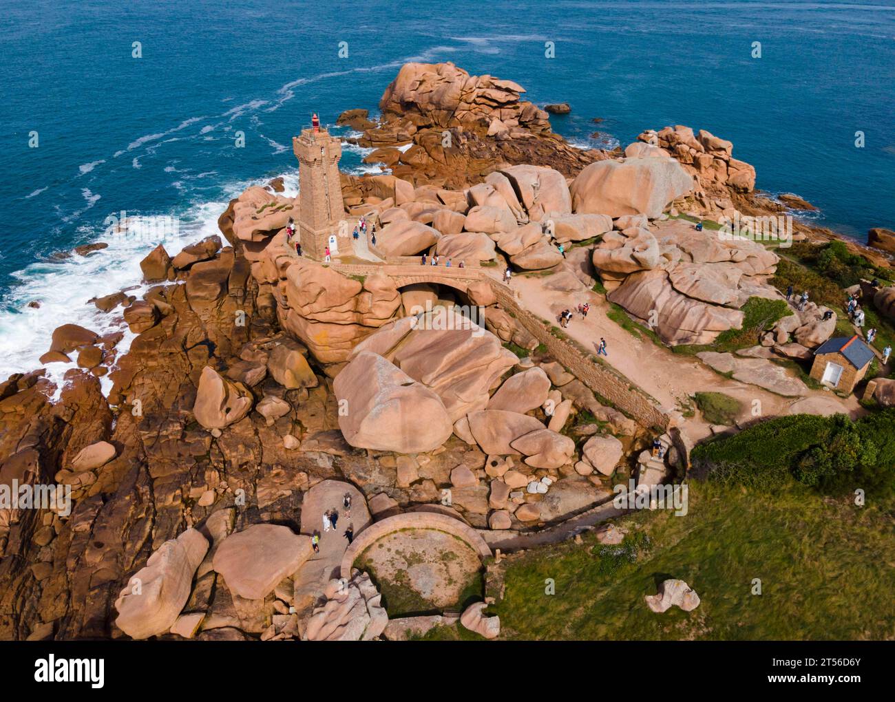 Aerial view, lighthouse, Phare de Men Ruz, Ploumanac'h, Ploumanach ...