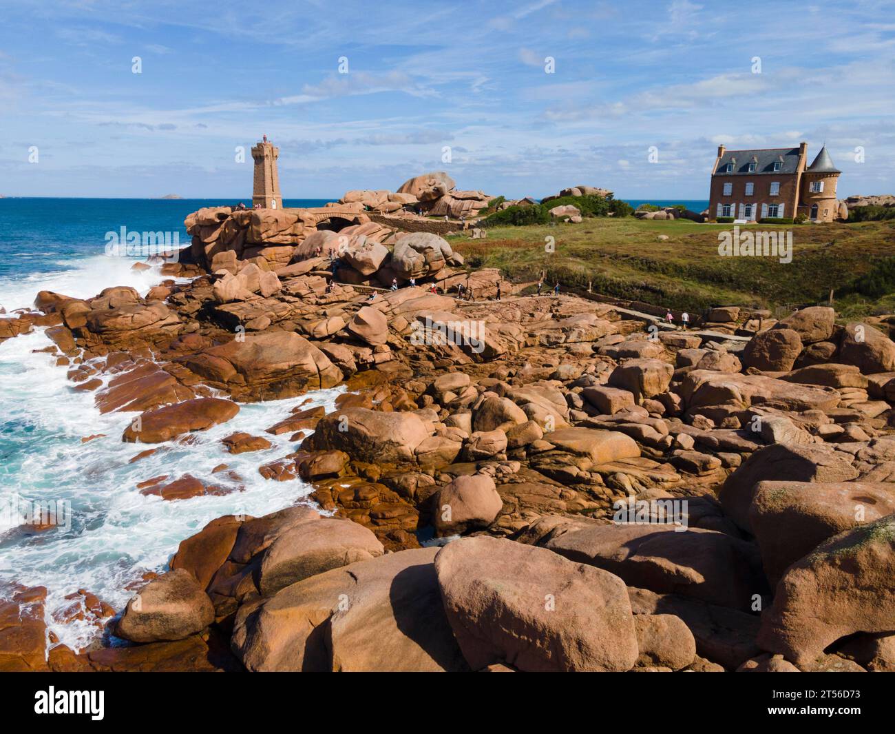 Aerial view, lighthouse, Phare de Men Ruz and Maison Gustave Eiffel ...