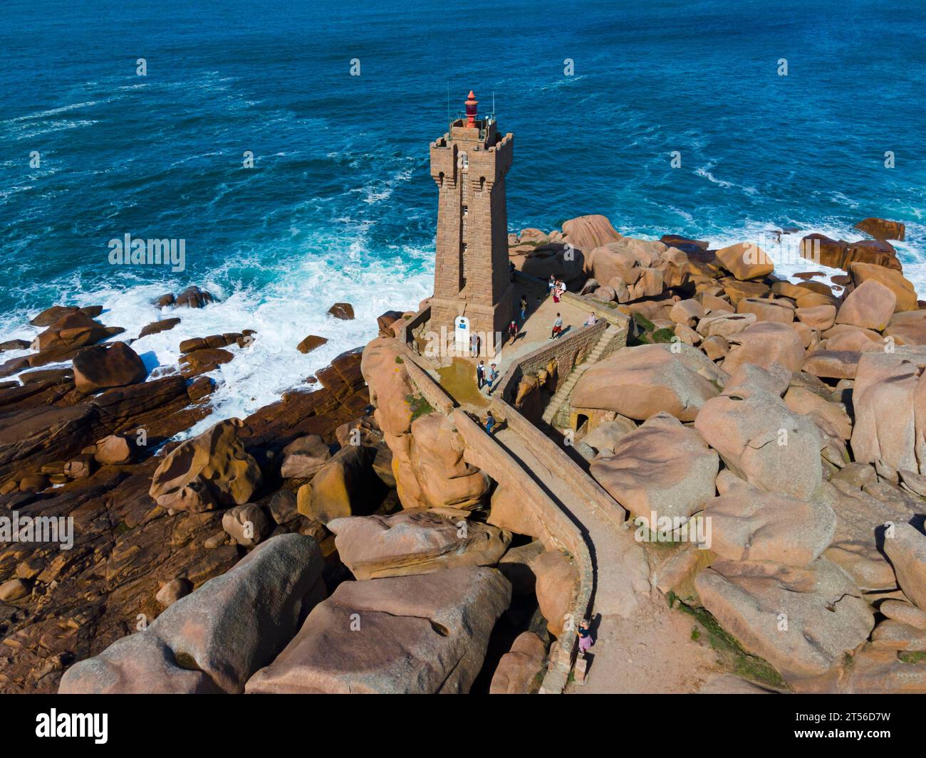 Aerial view, lighthouse, Phare de Men Ruz, Ploumanac'h, Ploumanach ...