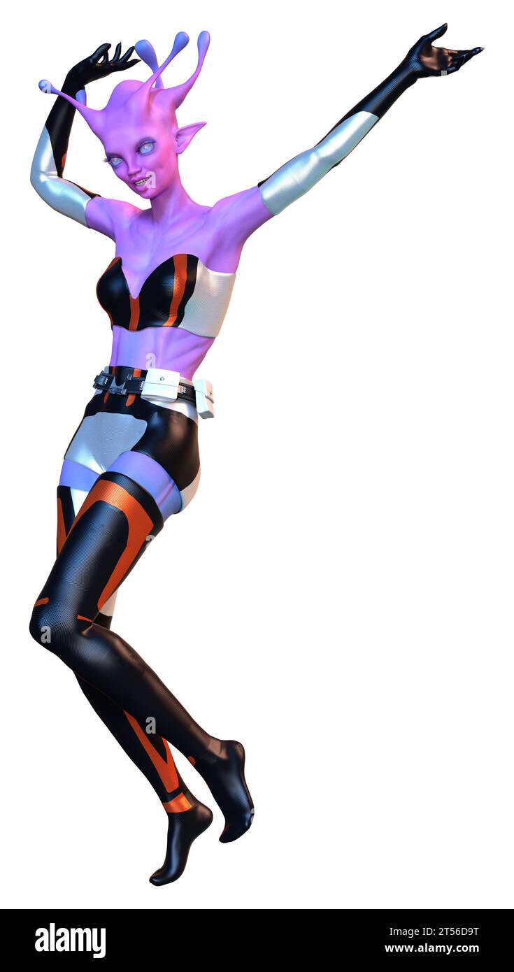 3D rendering of a pink female teenager alien isolated on white ...