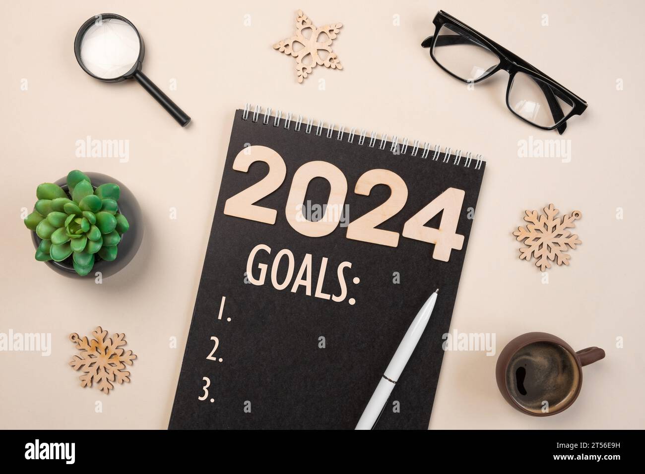 New Year Aims 2024. To Do List. Empty Notebook at the Desk with Holiday ...