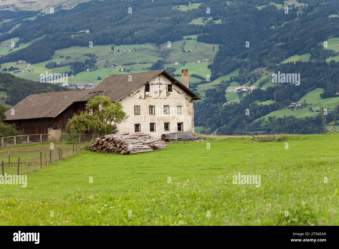 very old abandoned farm among a pasture in Val Gardena Stock Photo - Alamy