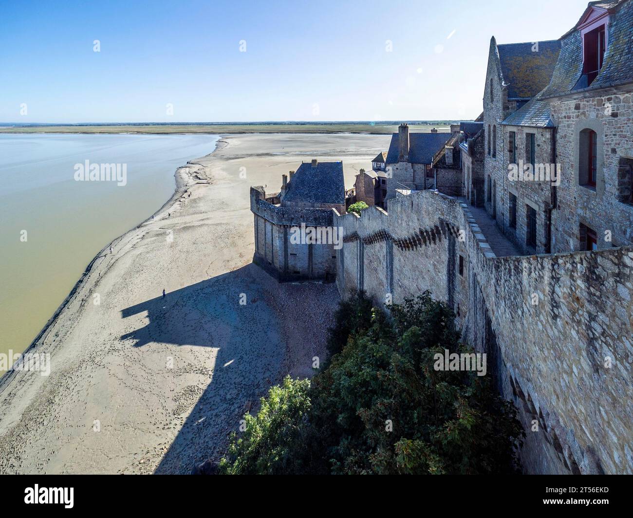 Aerial view, France, Normandy, Salt marshes, Mont-Saint-Michel ...