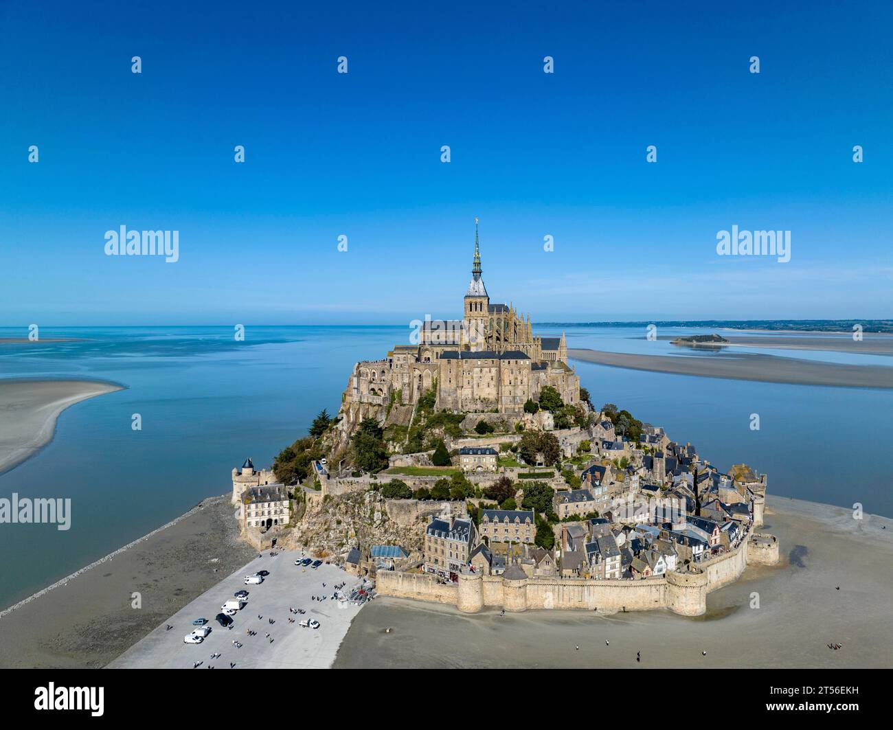 Aerial view, France, Normandy, Salt marshes, Mont-Saint-Michel ...