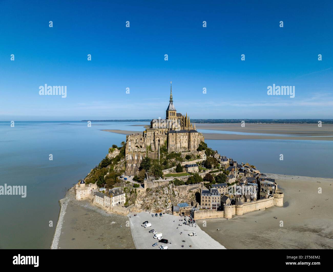 Aerial view, France, Normandy, Salt marshes, Mont-Saint-Michel ...