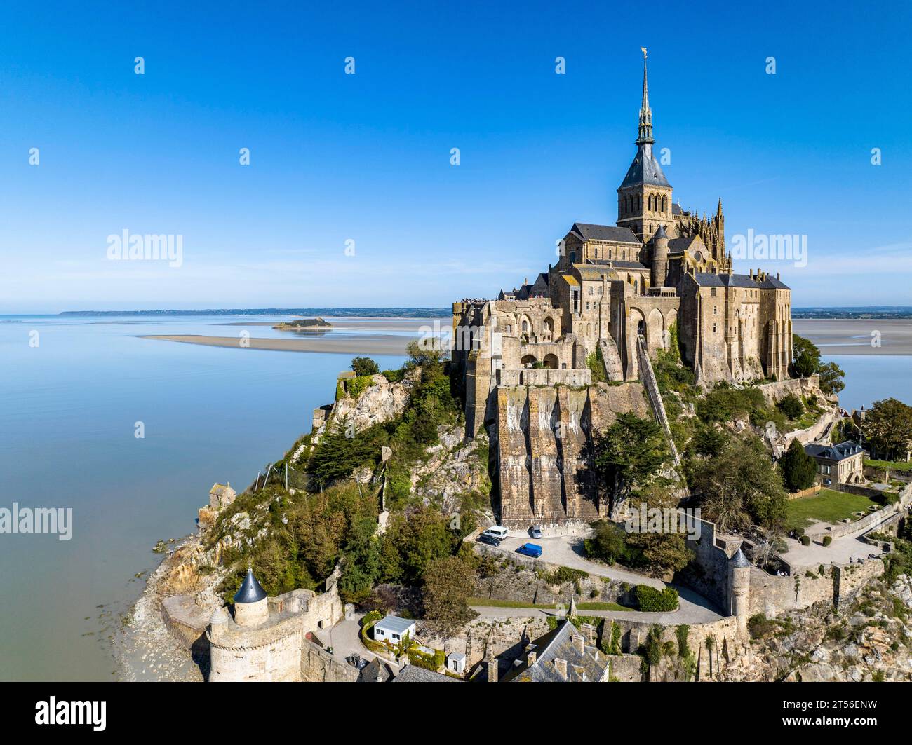 Aerial view, France, Normandy, Salt marshes, Mont-Saint-Michel ...