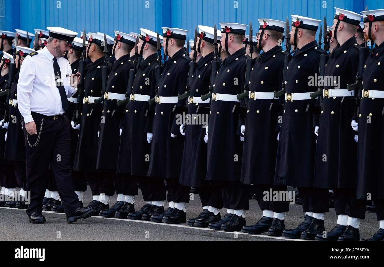 Royal Navy ratings are inspected as they rehearse at Whale Island in ...