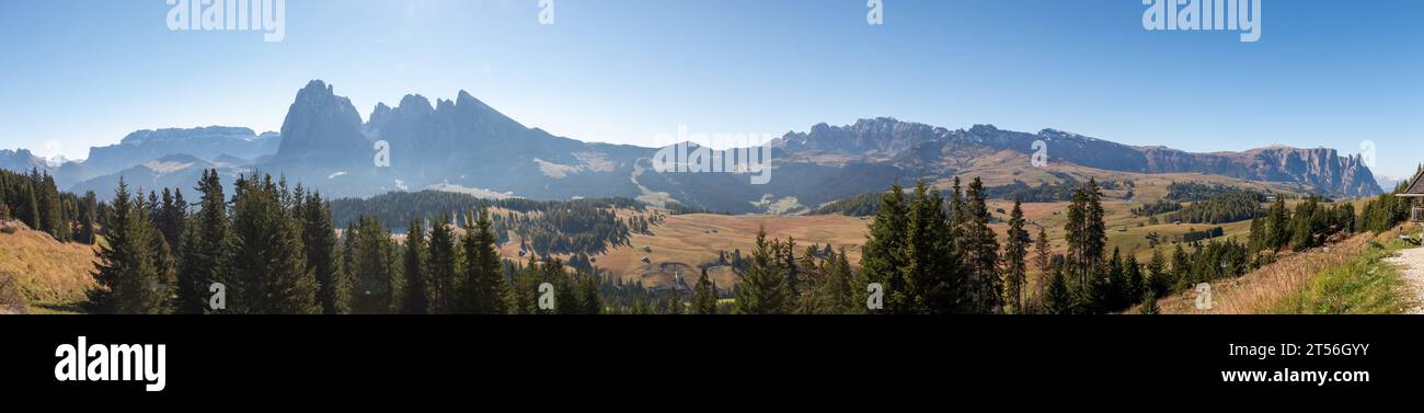 Scenic view of iconic mountain panorama at Seiser Alm Alpe di Siusi ...