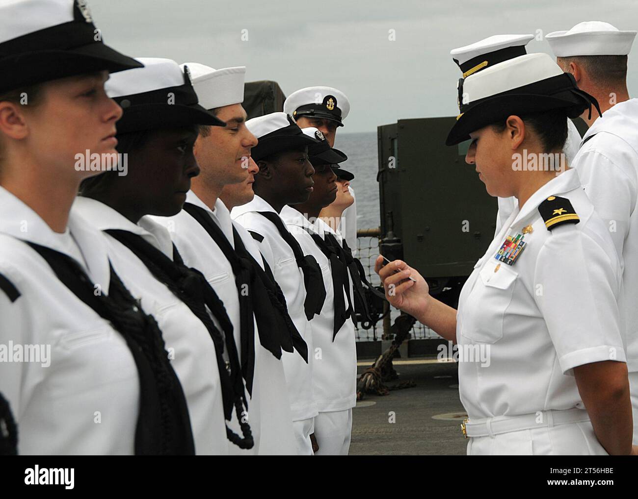 Sailors, U.S. Navy, uniform inspection, USS Ashland (LSD 48 Stock Photo ...