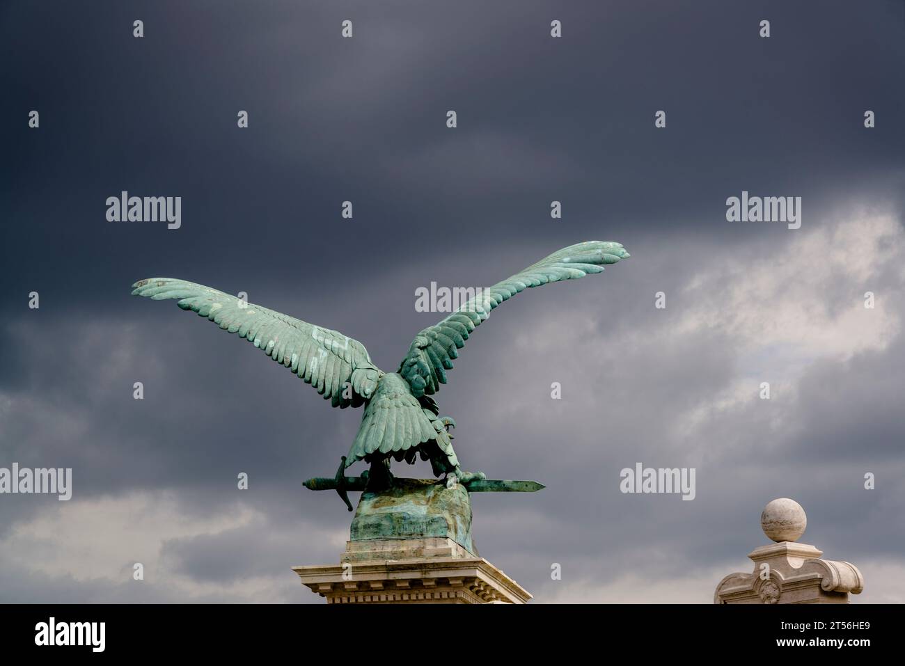 Eagle sculpture with spread wings on top of the Gate of the Buda Castle ...