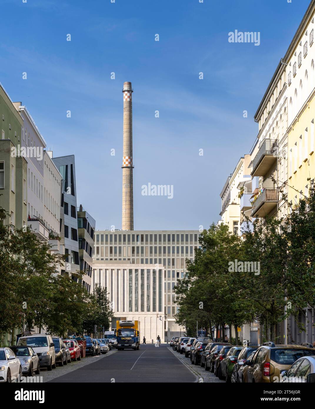 Factory chimney behind the BND headquarters, Chausseestrasse, Berlin ...