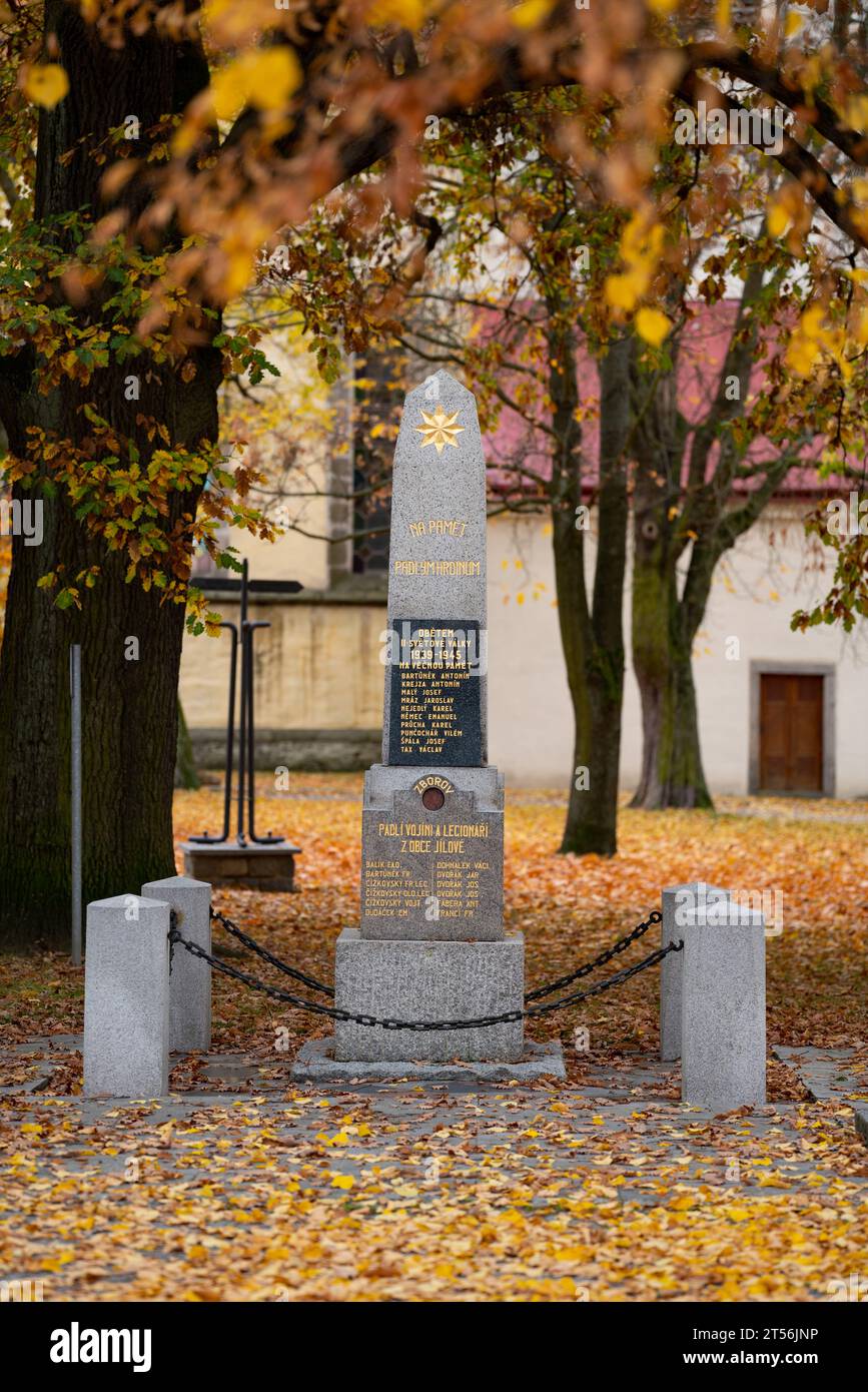 Memorial monument to fallen in both world wars in Czech town of Jílové ...