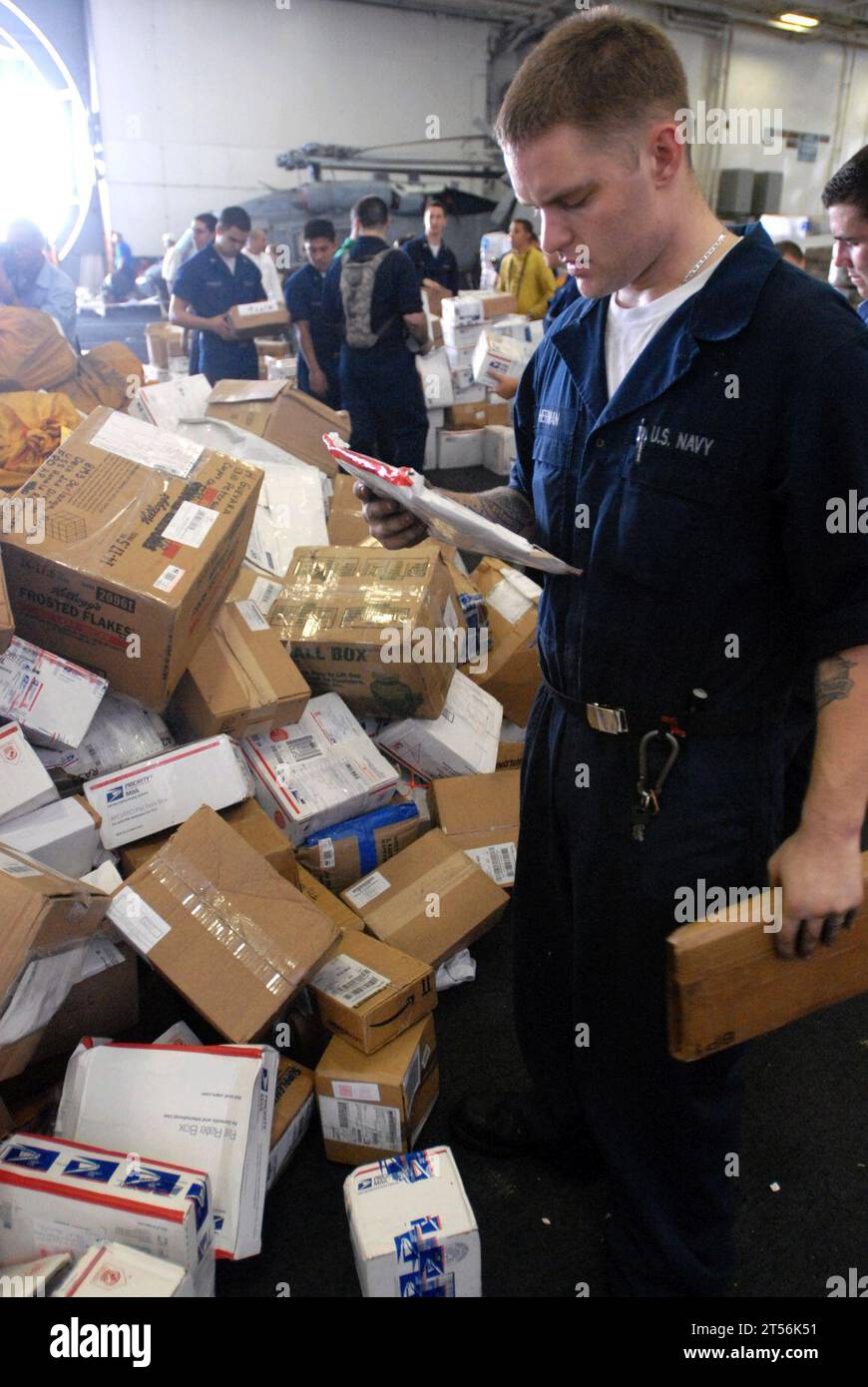 sorting mail, Underway Replenishment Stock Photo - Alamy