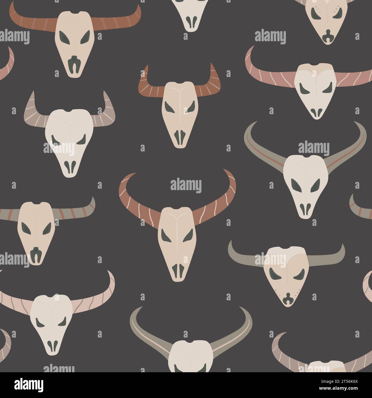 Western cow, bull skulls ethnic seamless vector pattern. Wild west dark ...