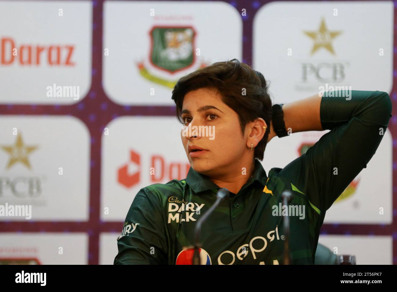 Pakistan Women Cricket Team Captain Nida Dar attends a pre-match press ...