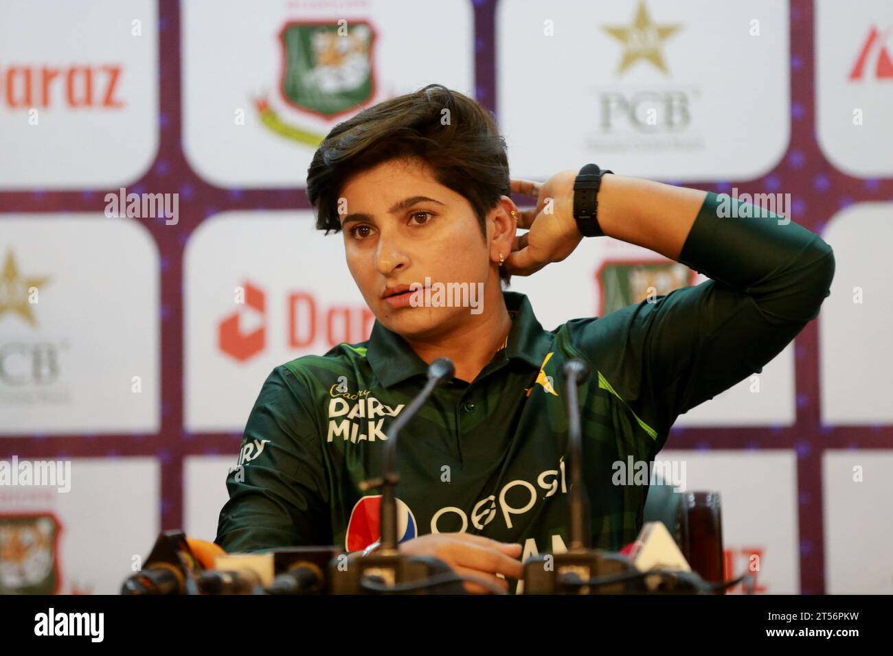 Pakistan Women Cricket Team Captain Nida Dar attends a pre-match press ...