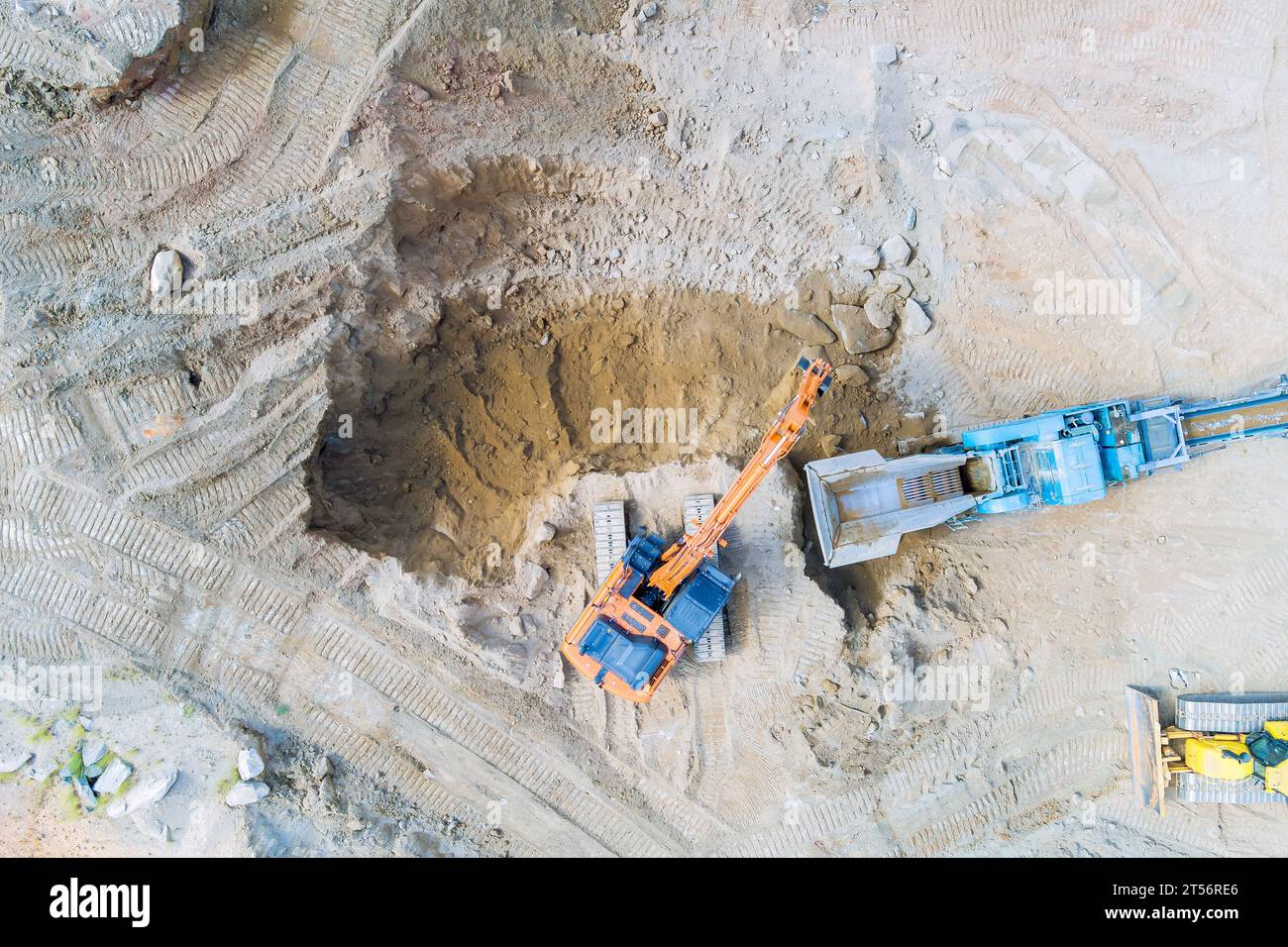 Quarry open pit mining operation crushing cone rock conveying granite ...