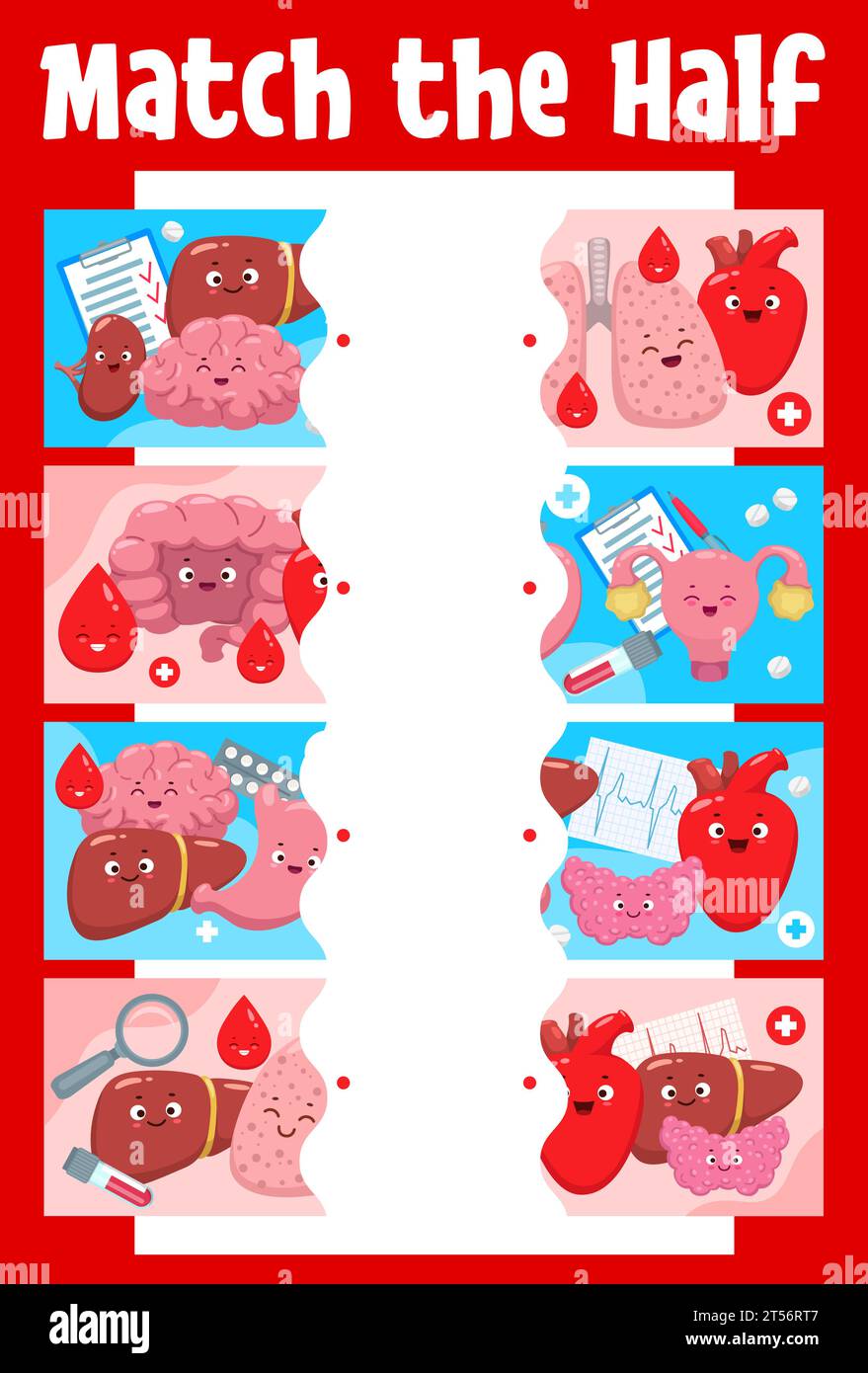 Match the half of cartoon human body organ characters. Piece connect ...