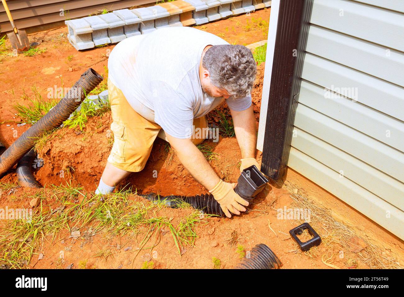 Downspout connector installation for flexible gutter extension drainage ...