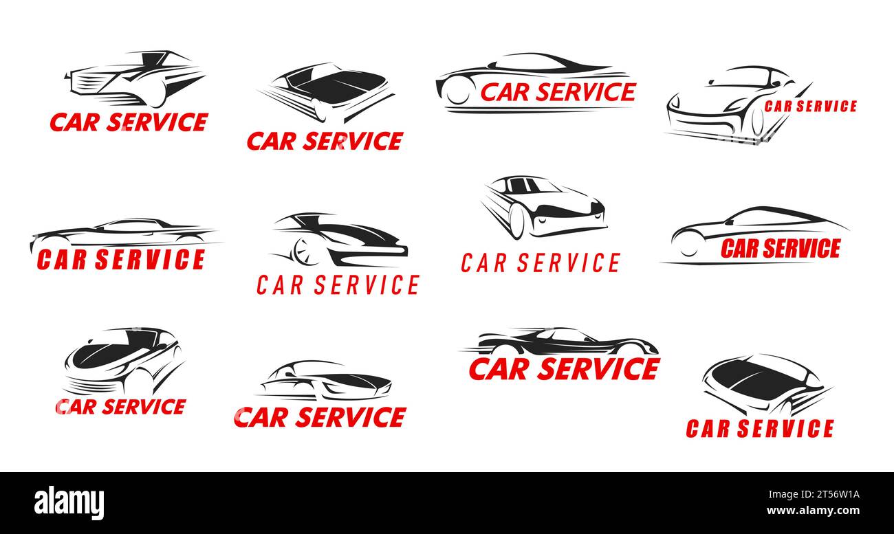 Car service icons, vehicle repair center and mechanic maintenance ...