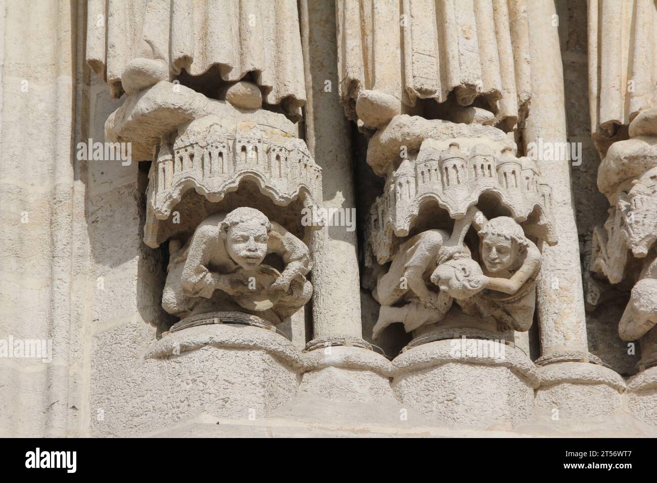 Amiens, France: detail of the marmosets under the jambs of the Golden ...