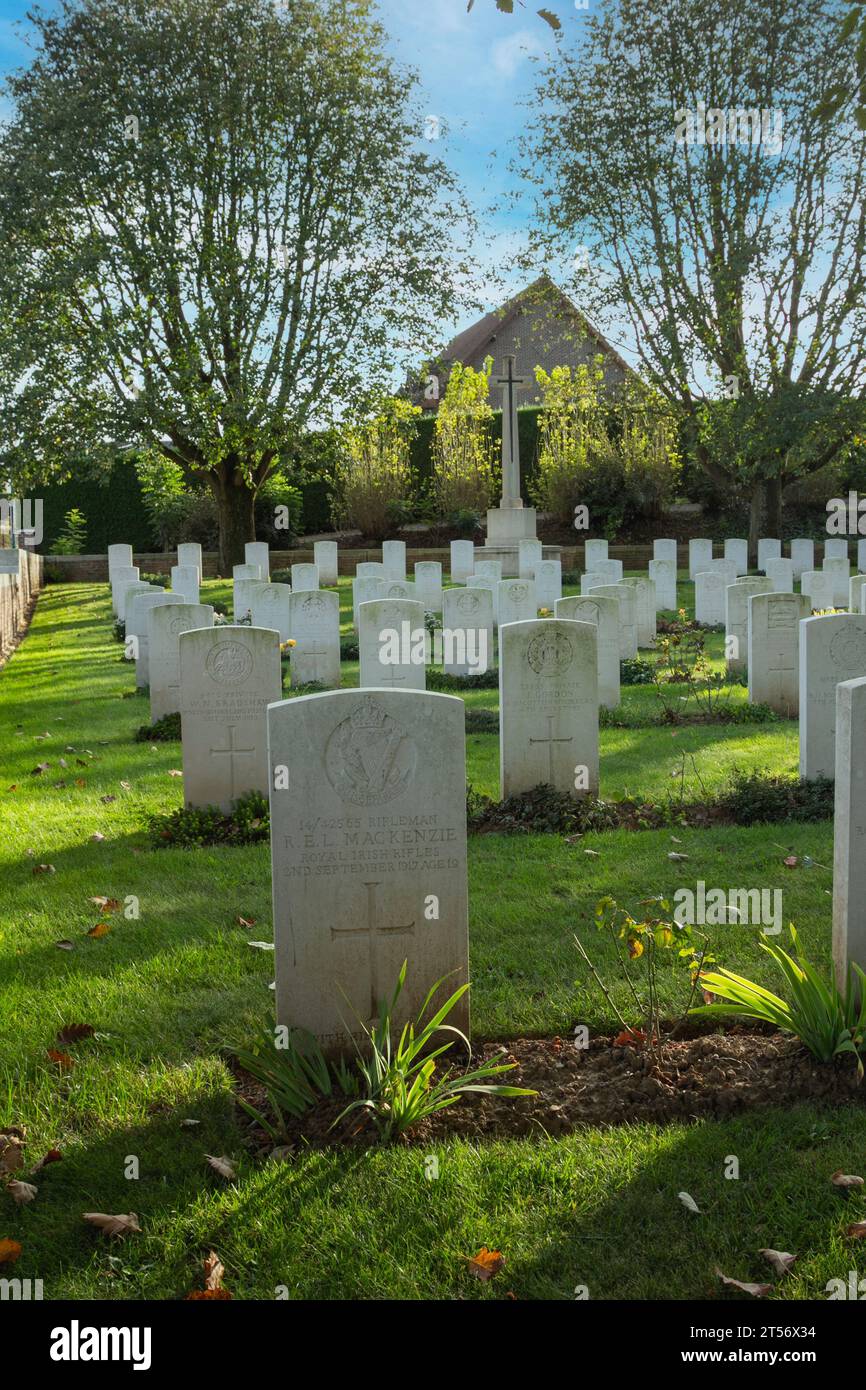 The Hermies British WW1 cemetery and its Great Cross in Hermies village ...