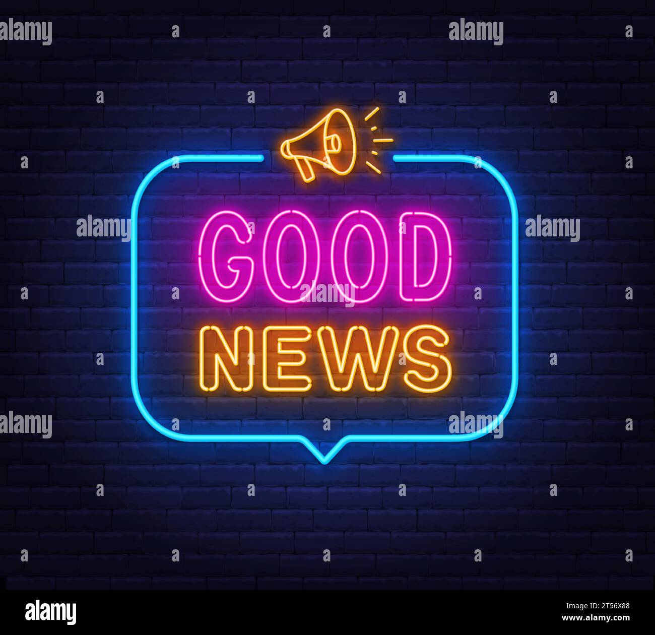 Good News neon lettering in the speech bubble on brick wall background ...