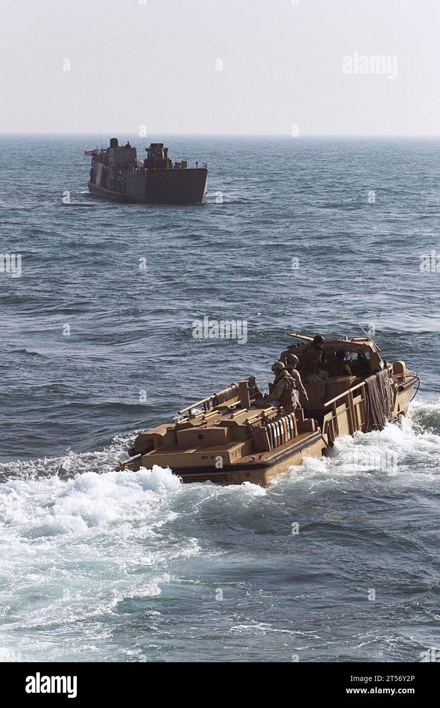US Navy A landing craft utility and a lighter amphibious re-supply ...