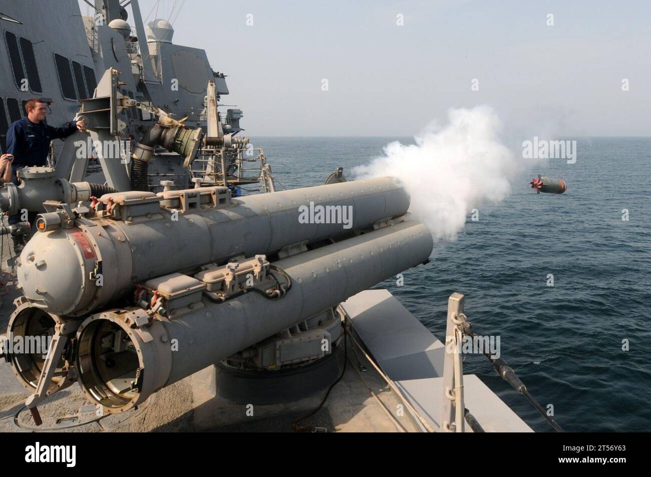 US Navy A MK-46 recoverable exercise torpedo is launched during a ...
