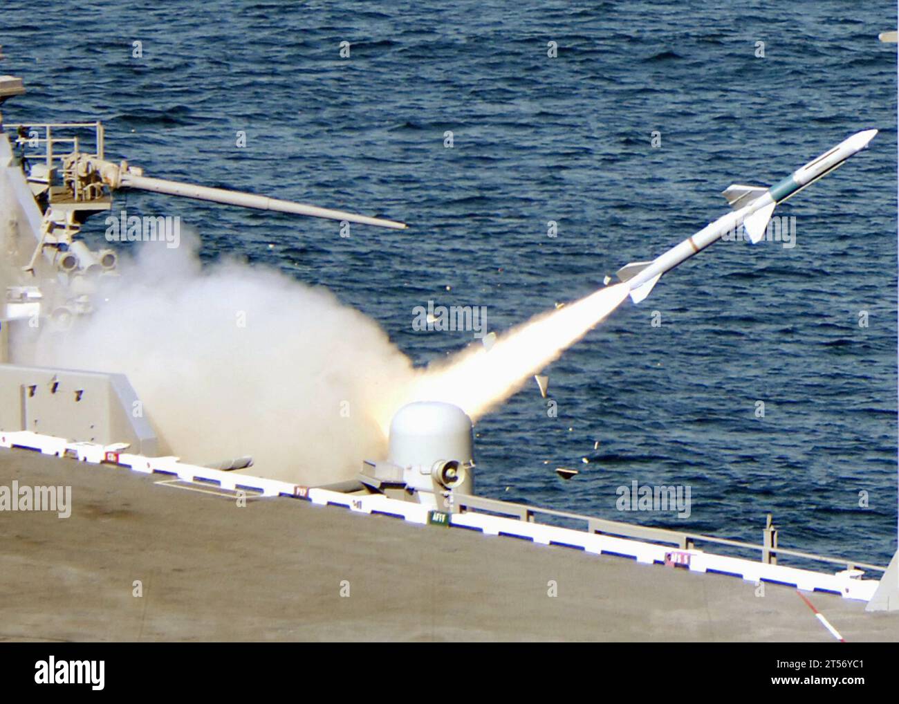 US Navy A RIM-7 ship-launched intercept aerial guided missile fires ...