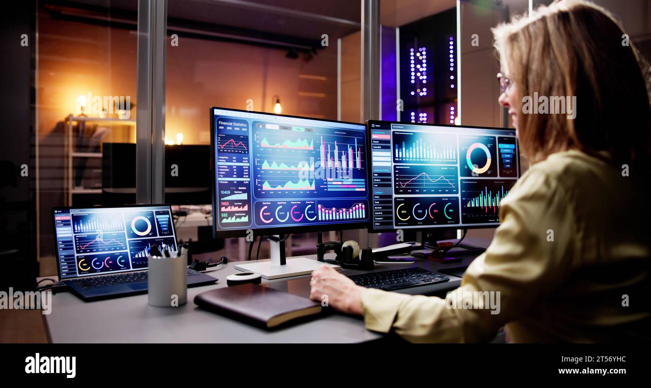 Computer Analyst Looking at Data for Analytic KPIs Stock Photo - Alamy