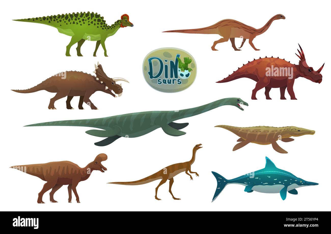 Cartoon dinosaurs, ancient reptiles characters. Prehistoric reptile ...