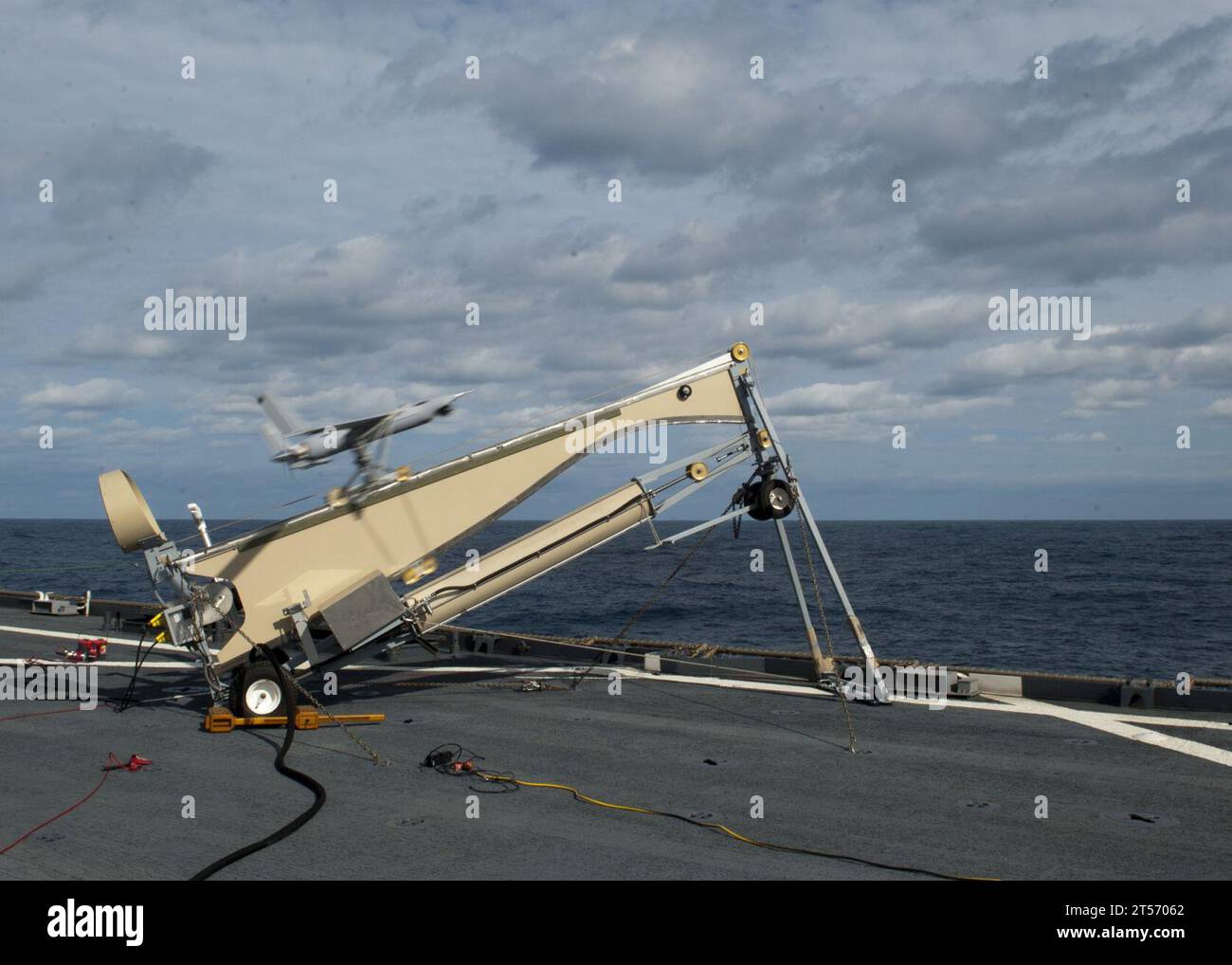 US Navy A Scan Eagle unmanned aerial vehicle (UAV) is launched from the ...