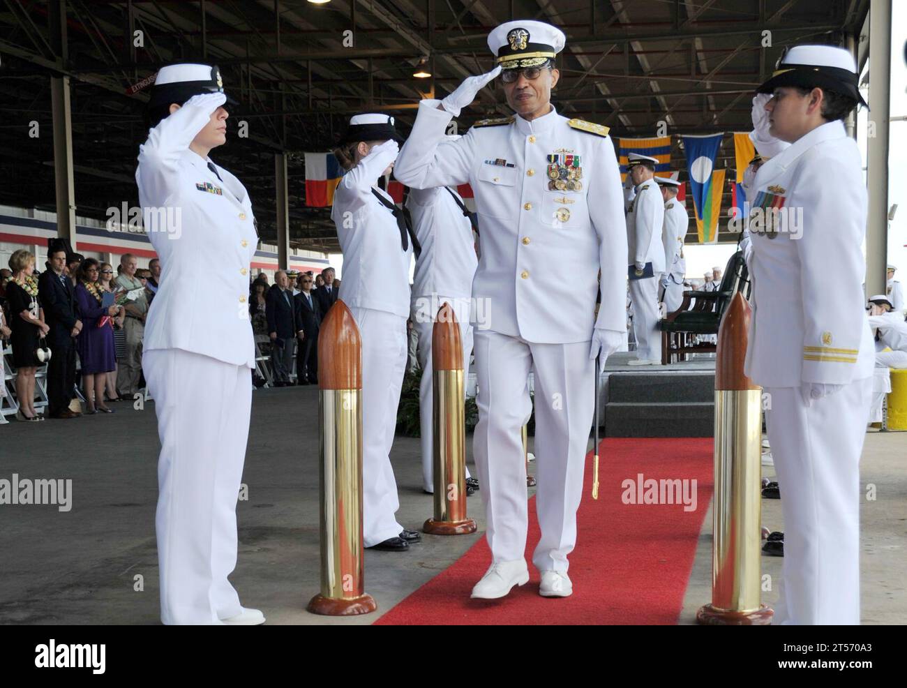 US Navy Adm. Cecil Haney passes through ceremonial sideboys following a ...