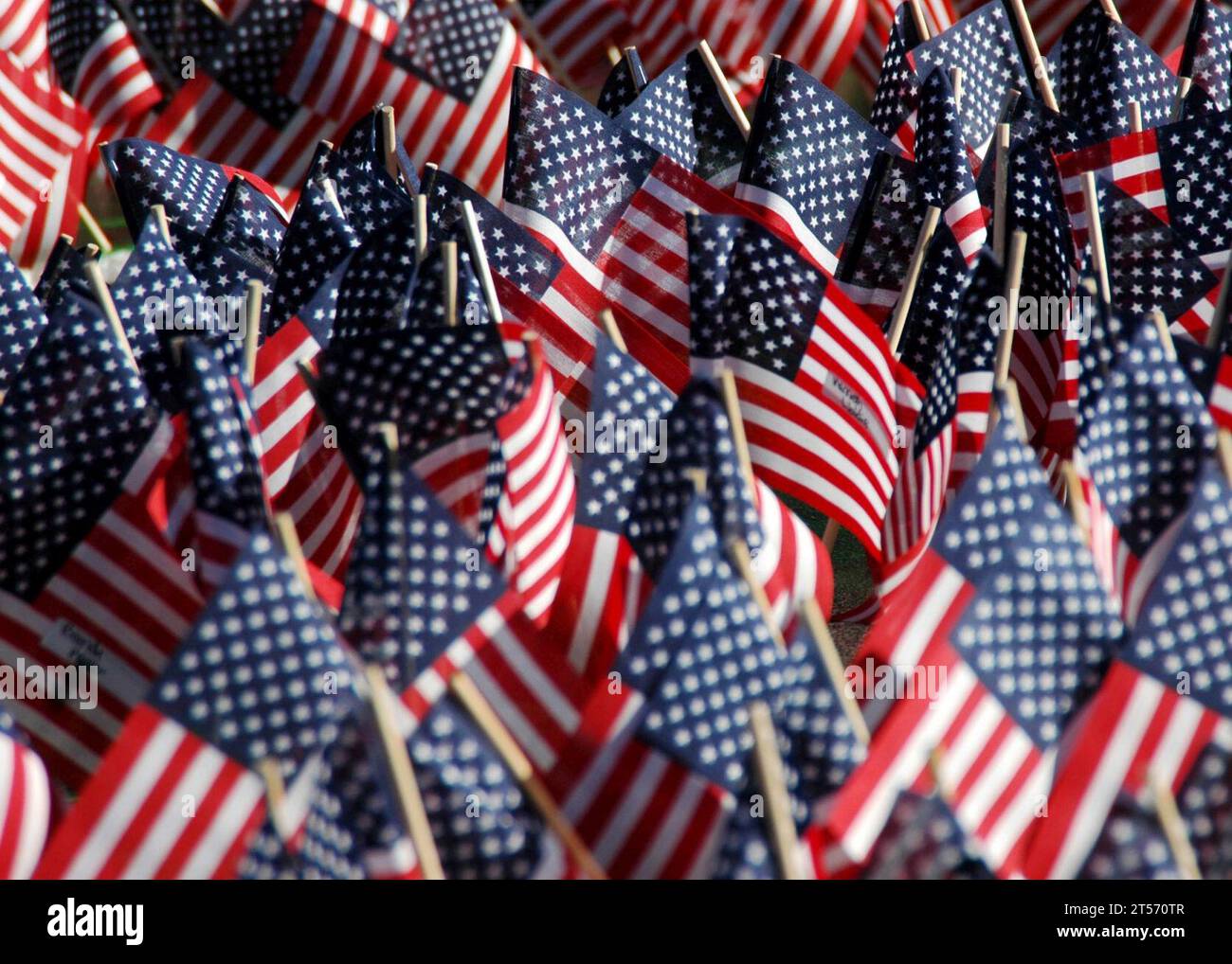US Navy American flags bearing the names of victims of the Sept. 11 ...