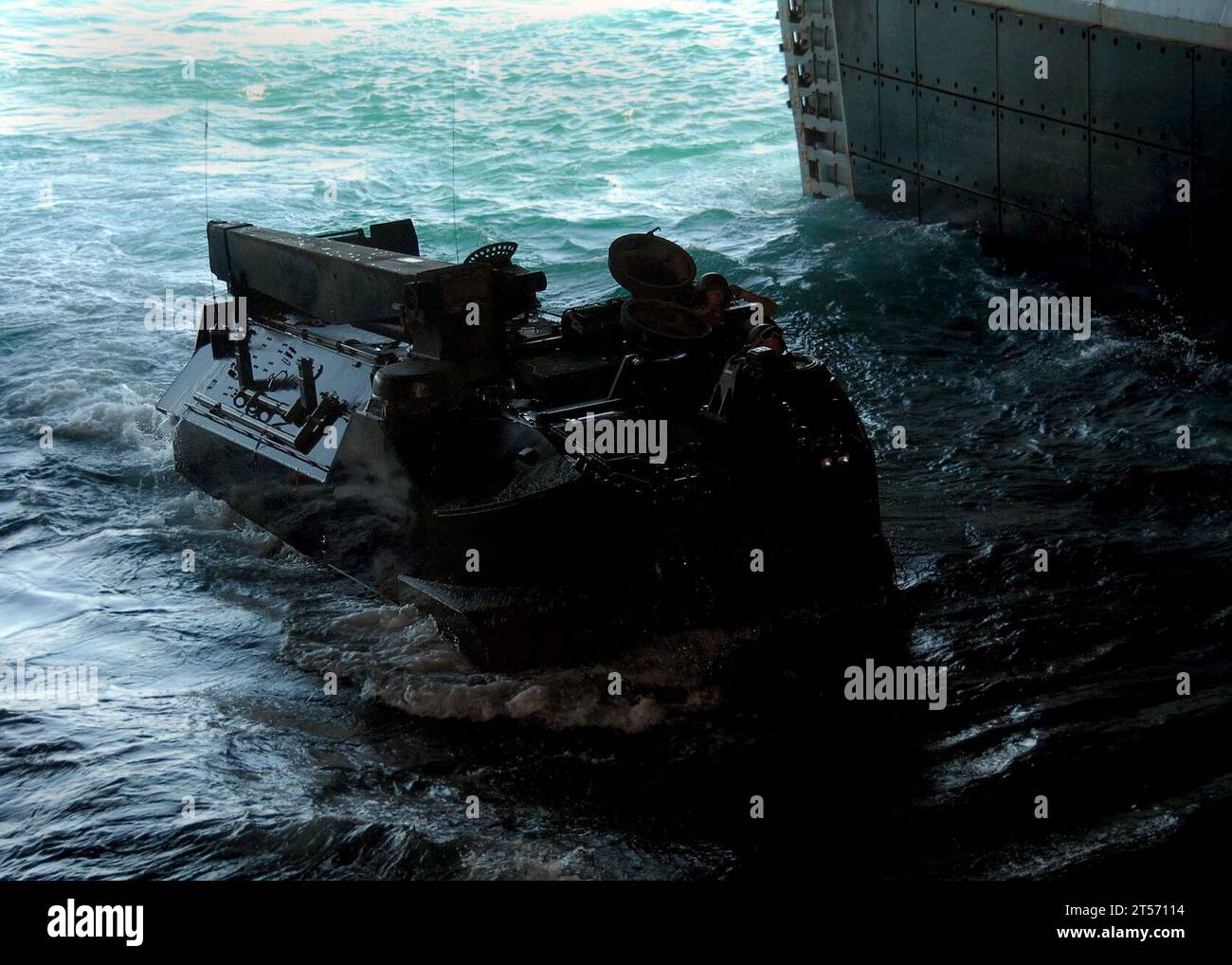 US Navy An amphibious assault vehicle enters the well deck of the ...