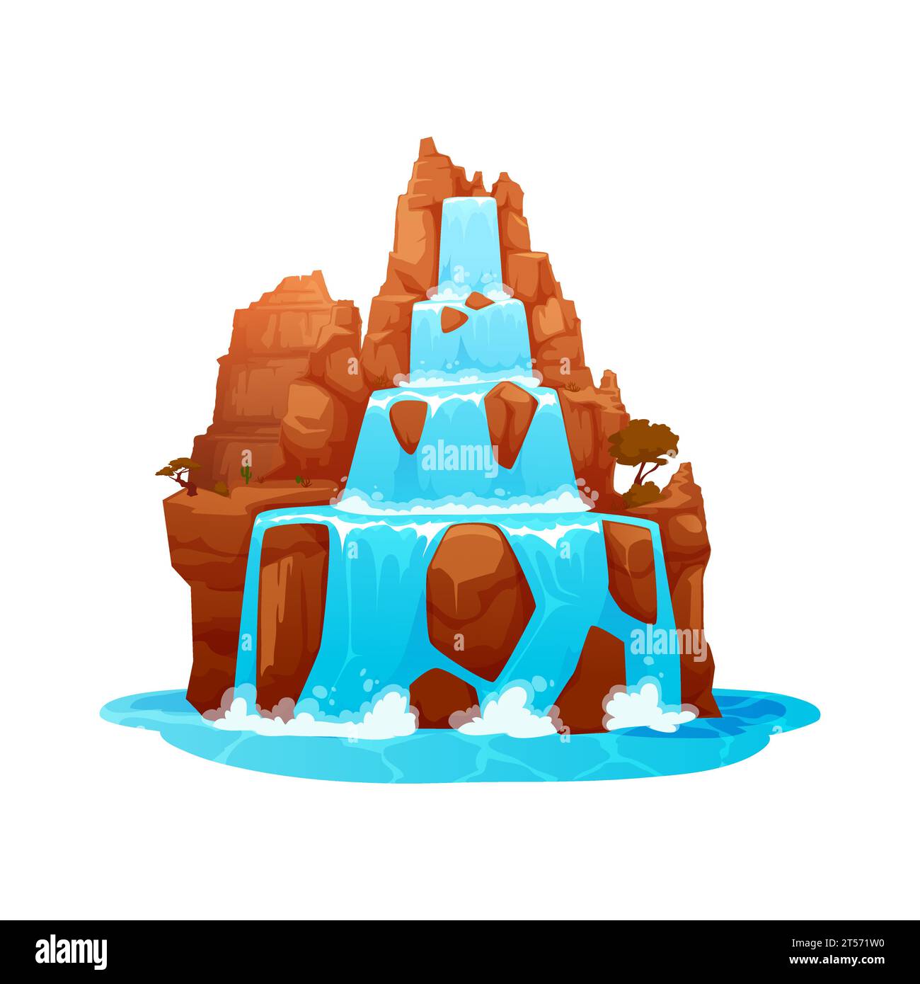 Cartoon wild west waterfall and water cascade. Mountain stream game ...