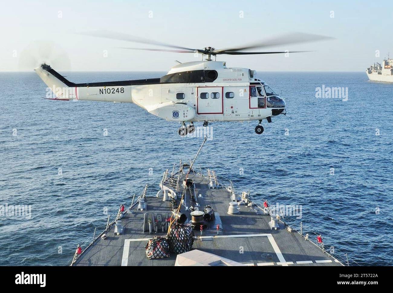 US Navy An SA330J Puma helicopter from the Military Sealift Command dry ...