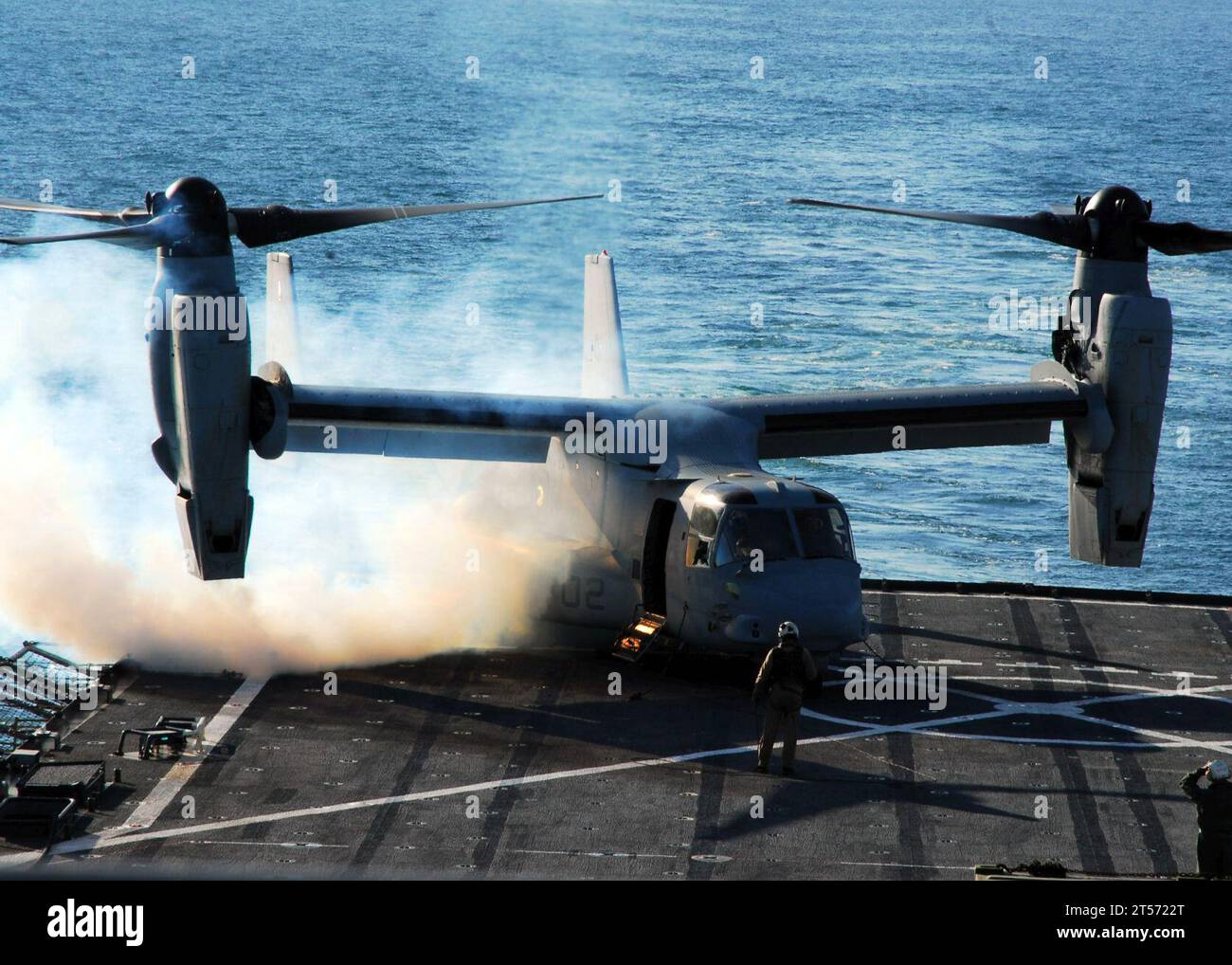US Navy An MV-22 Osprey begins its take-off procedures aboard the ...