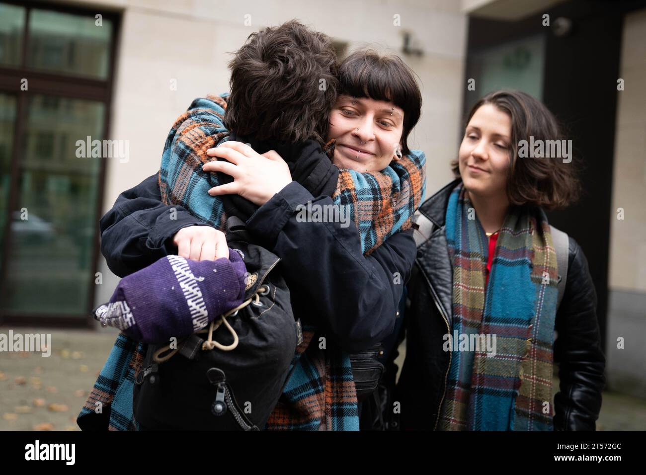 Hannah Taylor from Just Stop Oil hugs a supporter outside Westminster ...